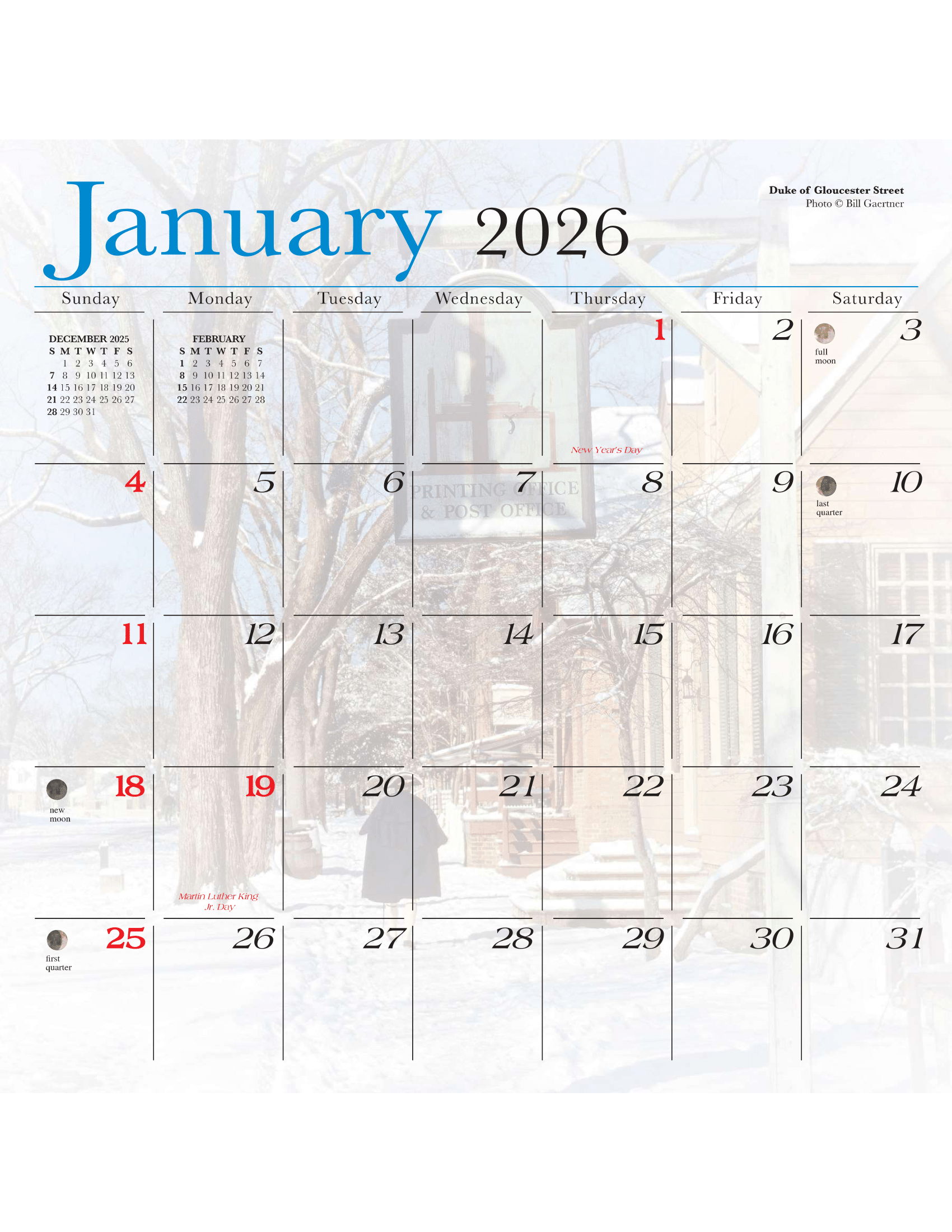Historic Triangle 12x12 2026 Calendar – Bicast Calendars